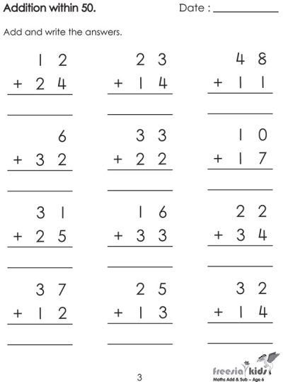 Maths 6 Years Old Activity Book (Addition & Subtraction) | Freesia Kids